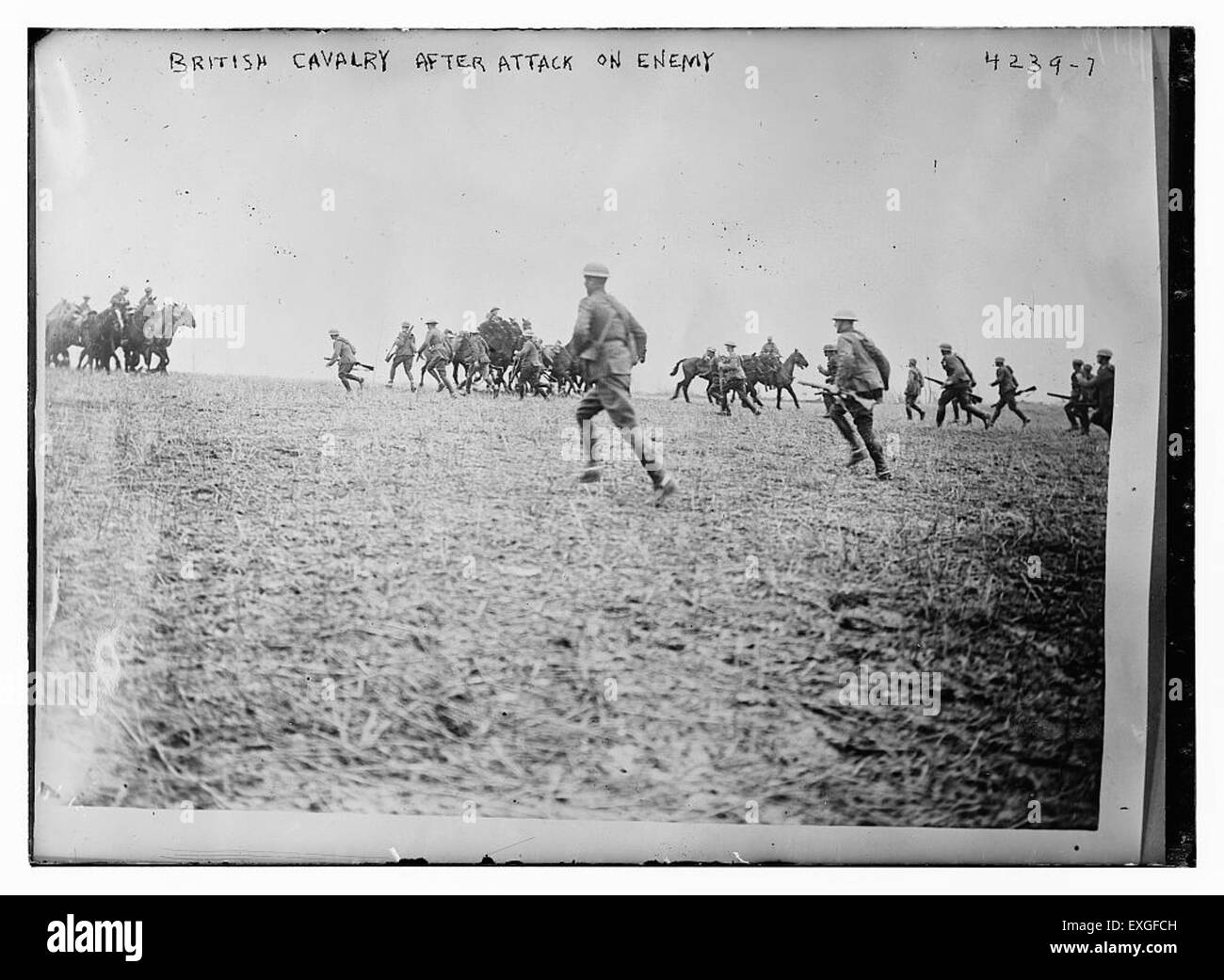 A depiction of British cavalry soldiers following a successful attack ...