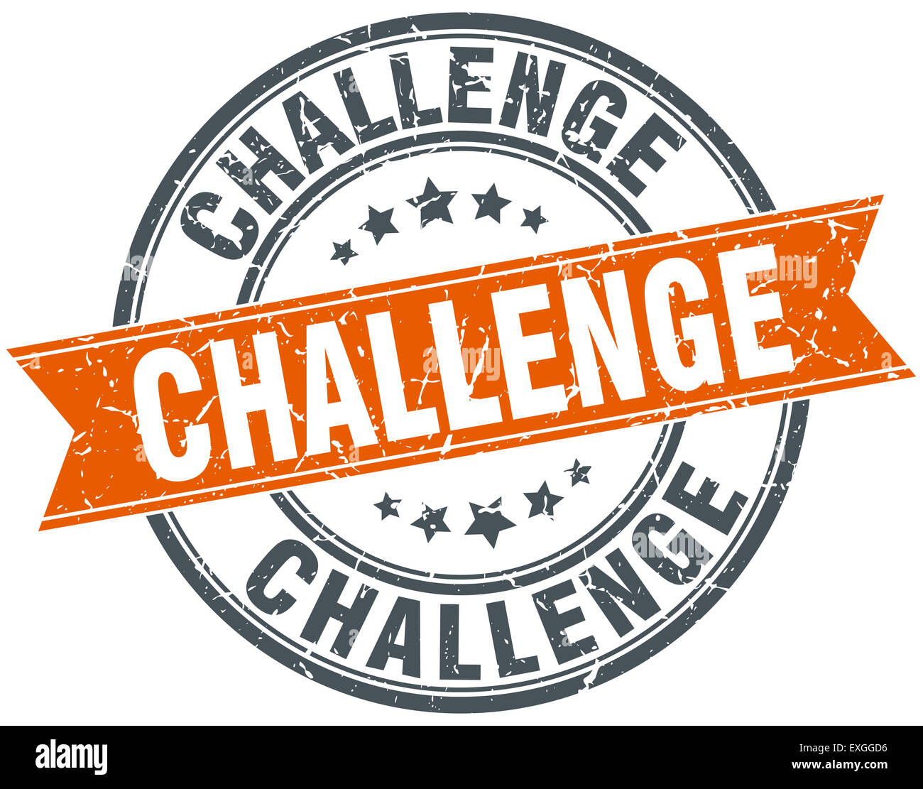 challenge round orange grungy vintage isolated stamp Stock Photo - Alamy