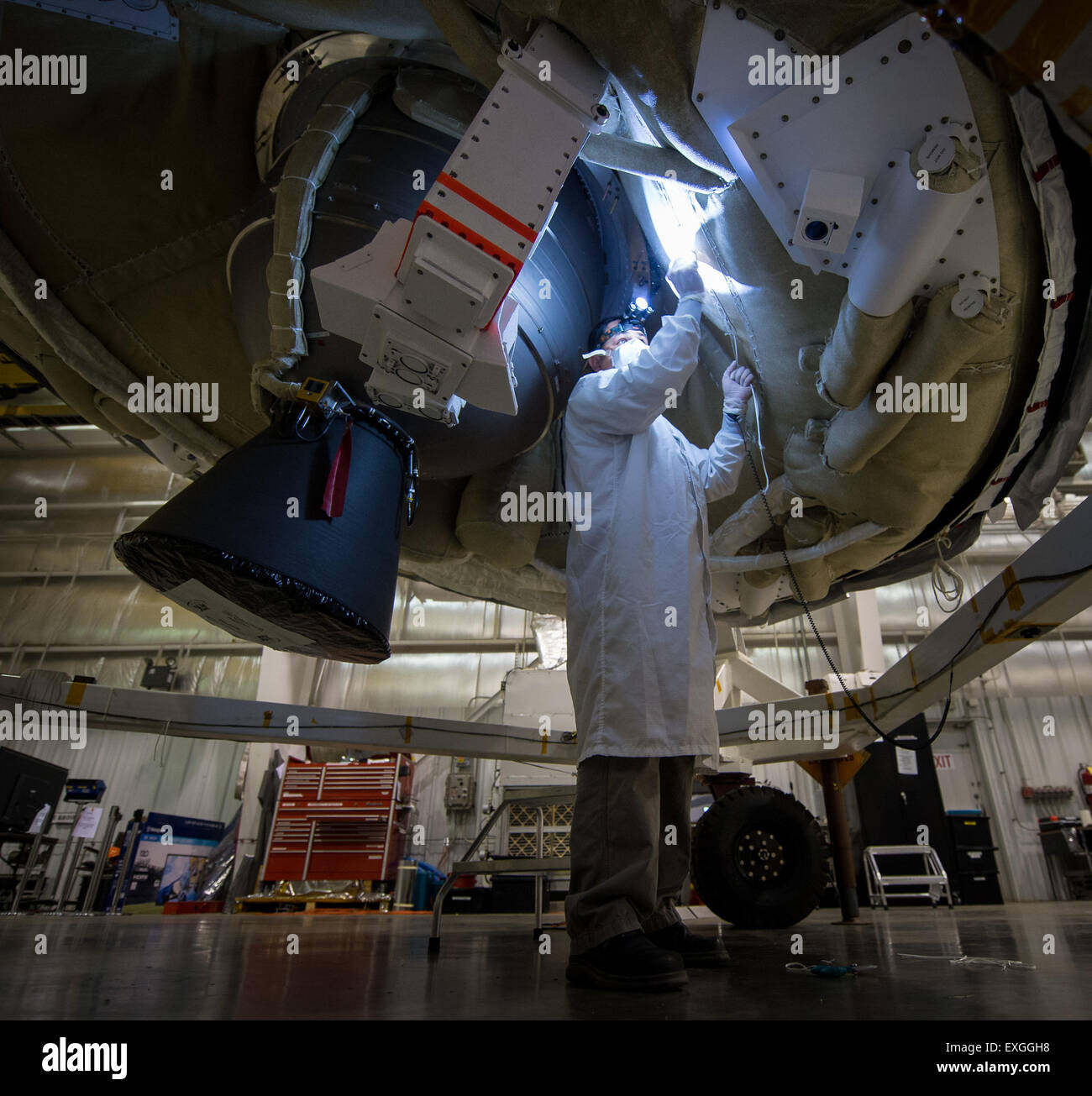 NASA technician Ray Reyes prepares the LDSD vehicle at the U.S. Navy ...
