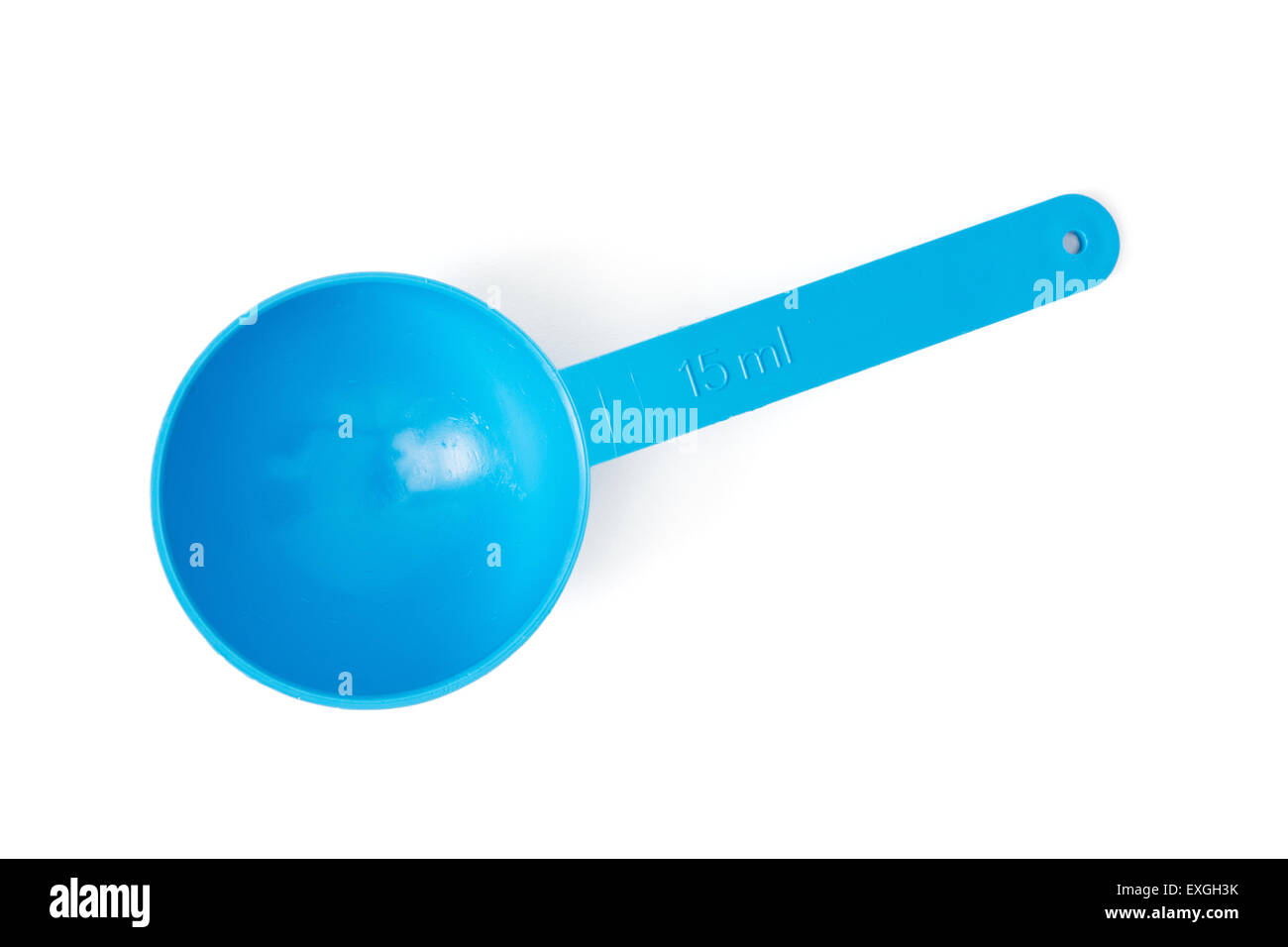 Blue plastic ladle with reflection isolated on the white background ...