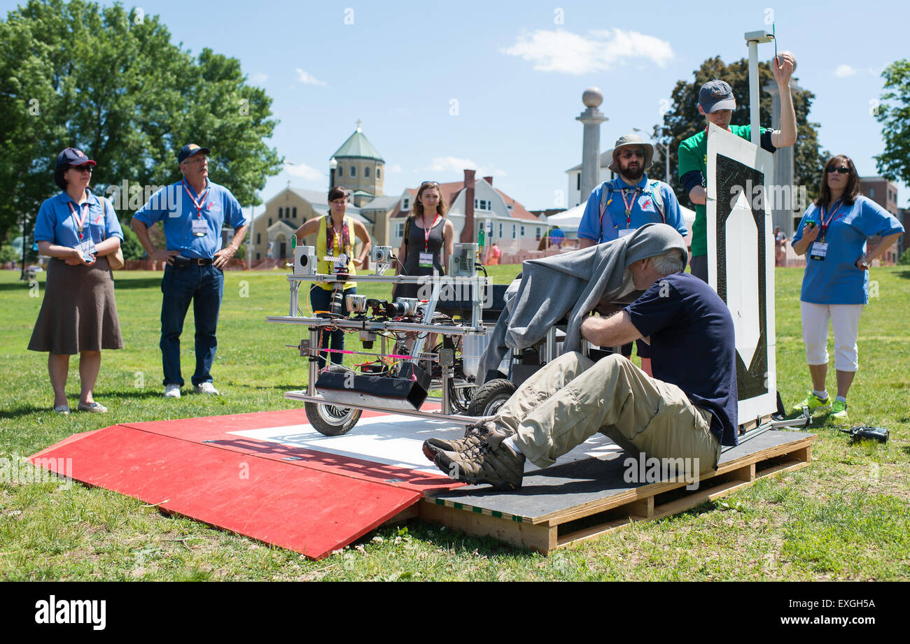 The Sirius team prepares their autonomous robot for the level one ...