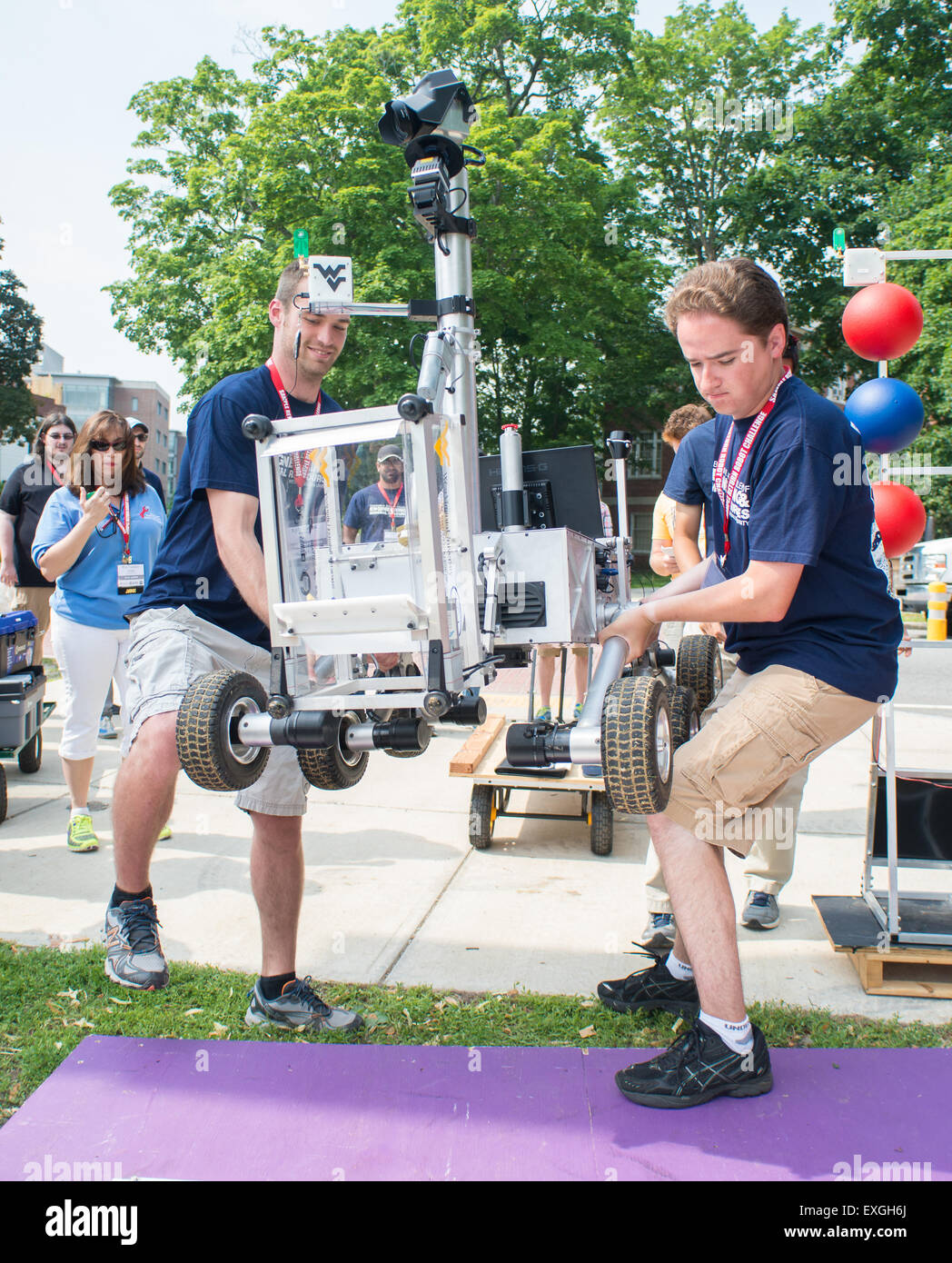 Members of the Mountaineers team from West Virginia University prepare ...
