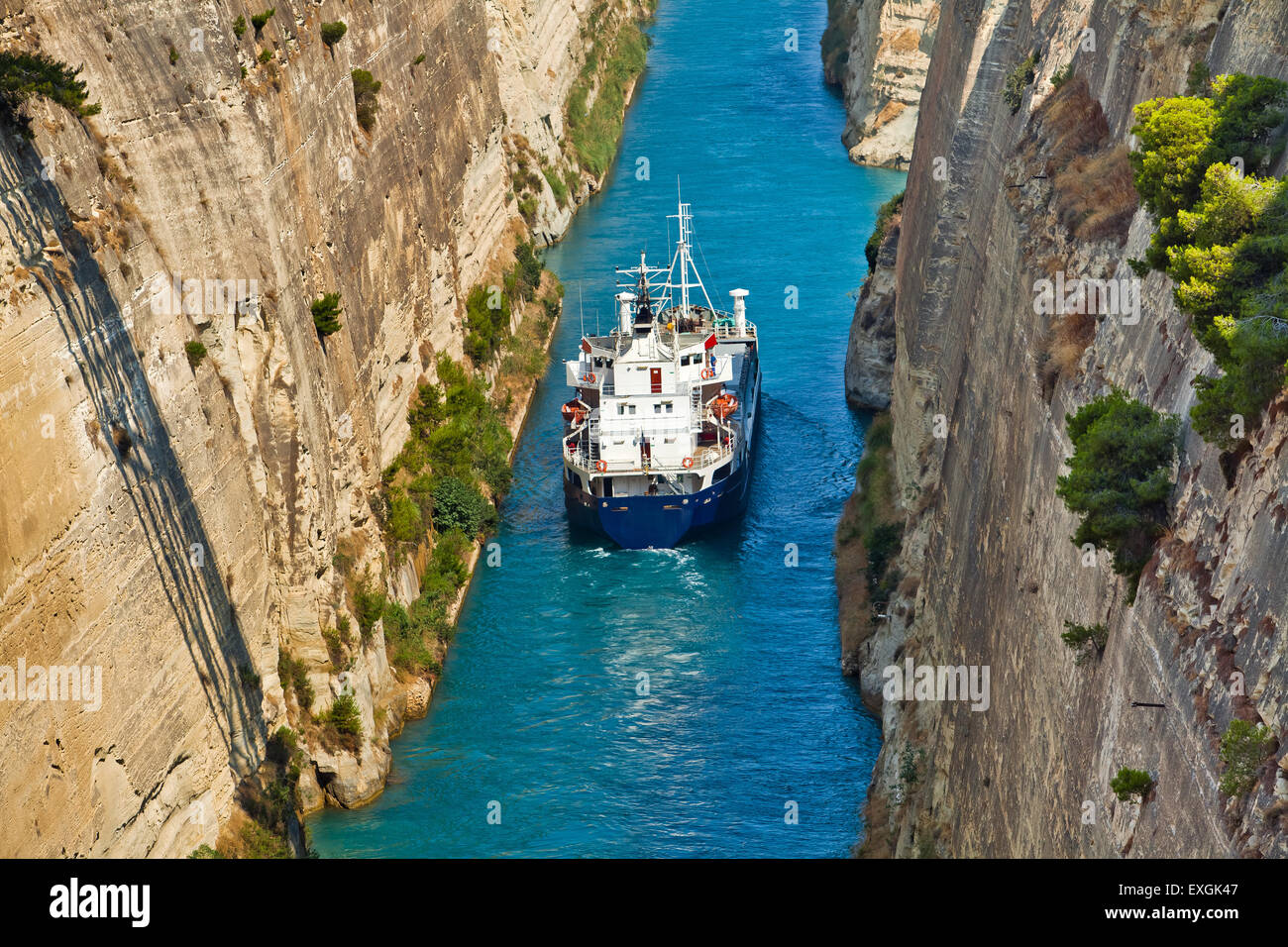 The boat crossing the Corinth channel in Greece Stock Photo - Alamy