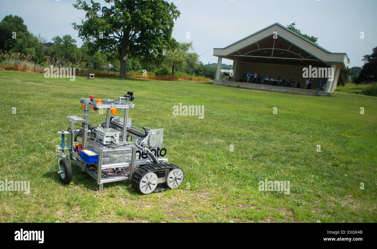 The Army of Angry Robots team robot is seen during a rerun of the level ...