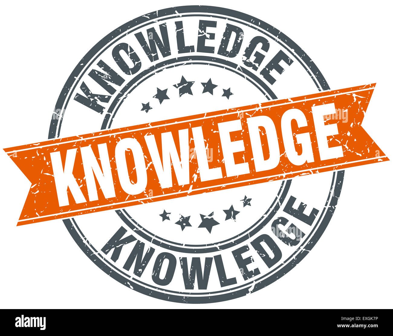 knowledge round orange grungy vintage isolated stamp Stock Photo - Alamy