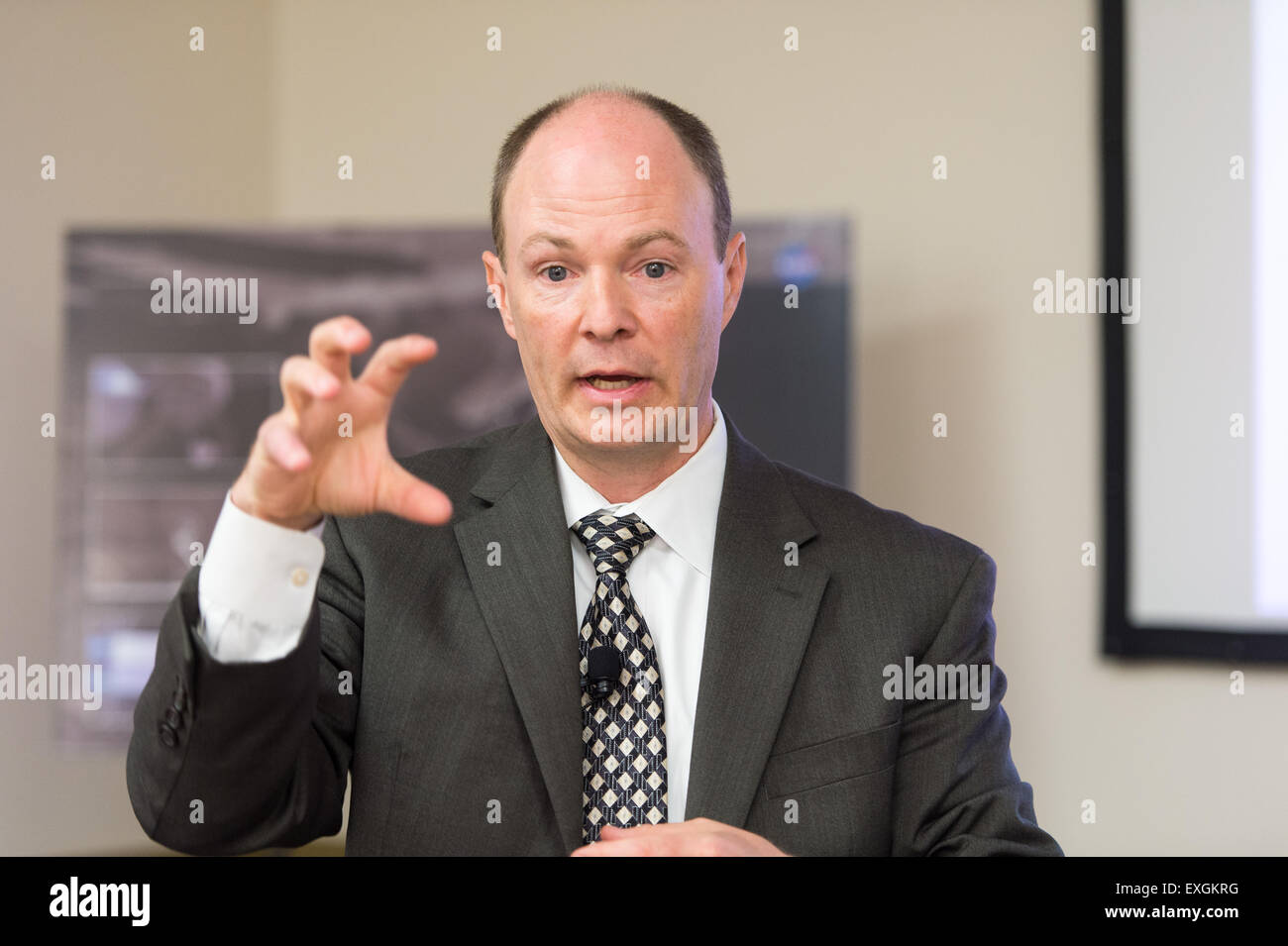 Ben Reed from NASA's Goddard Space Flight Center updates the media on ...