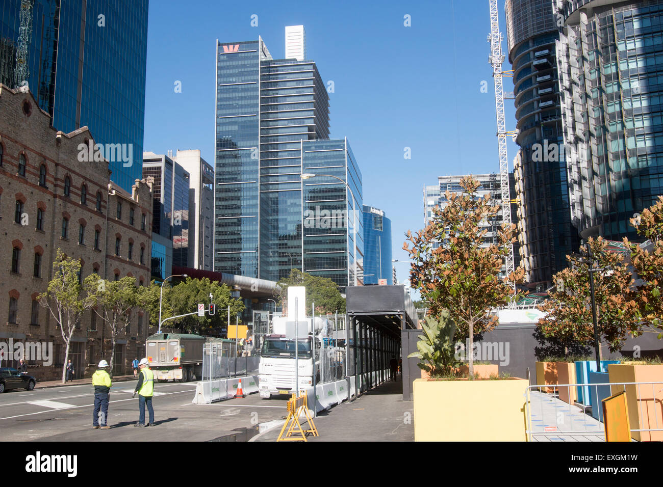 view along hickson road in Sydney city with barangaroo development on ...