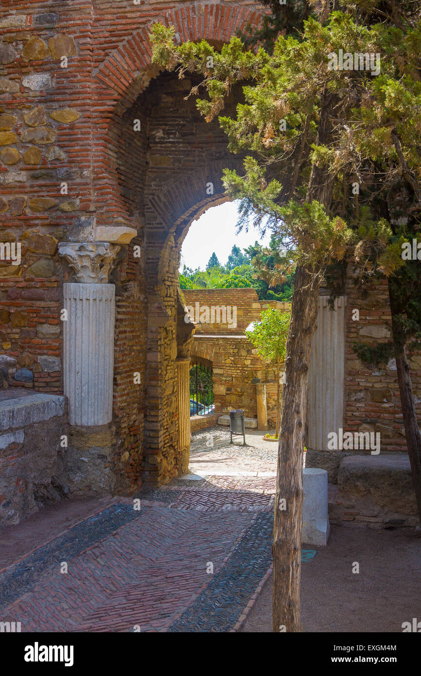 Ancient brick passageway door in the famous La Alcazaba in Malaga Spain ...