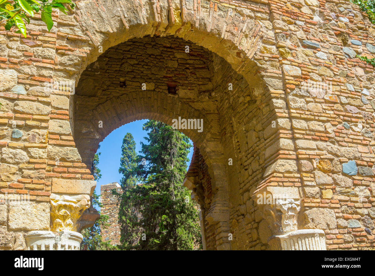 Ancient brick passageway door in the famous La Alcazaba in Malaga Spain ...