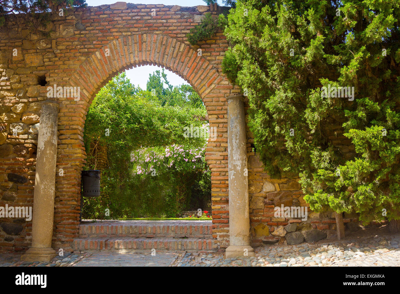 Ancient brick passageway door in the famous La Alcazaba in Malaga Spain ...