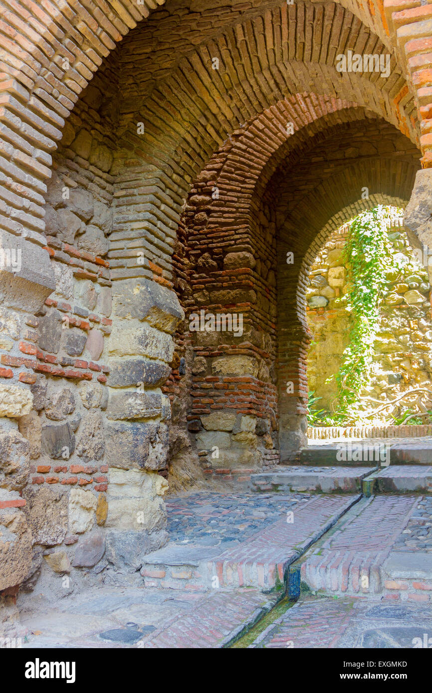 Ancient brick passageway door in the famous La Alcazaba in Malaga Spain ...