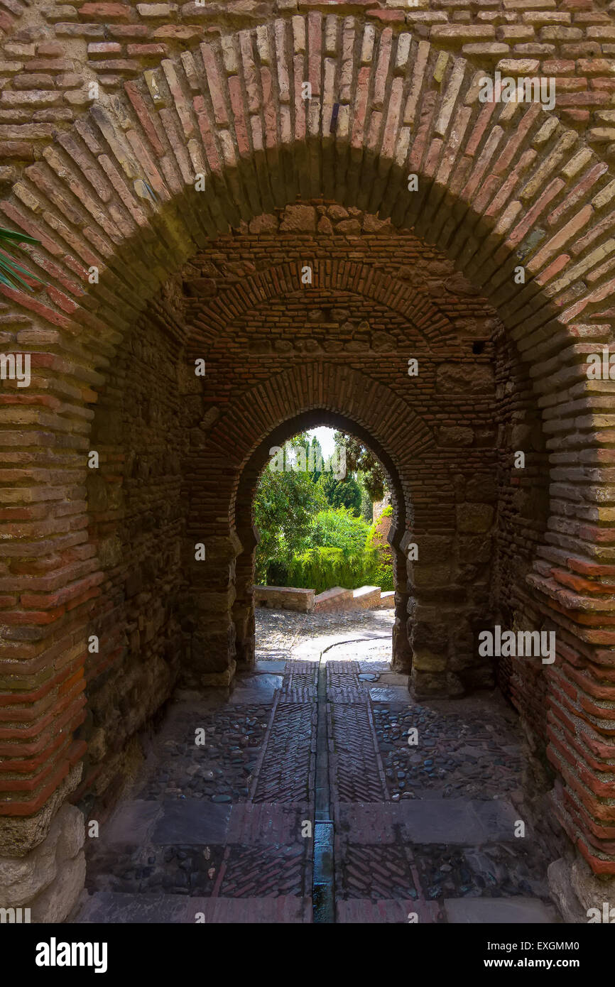 Ancient brick passageway door in the famous La Alcazaba in Malaga Spain ...