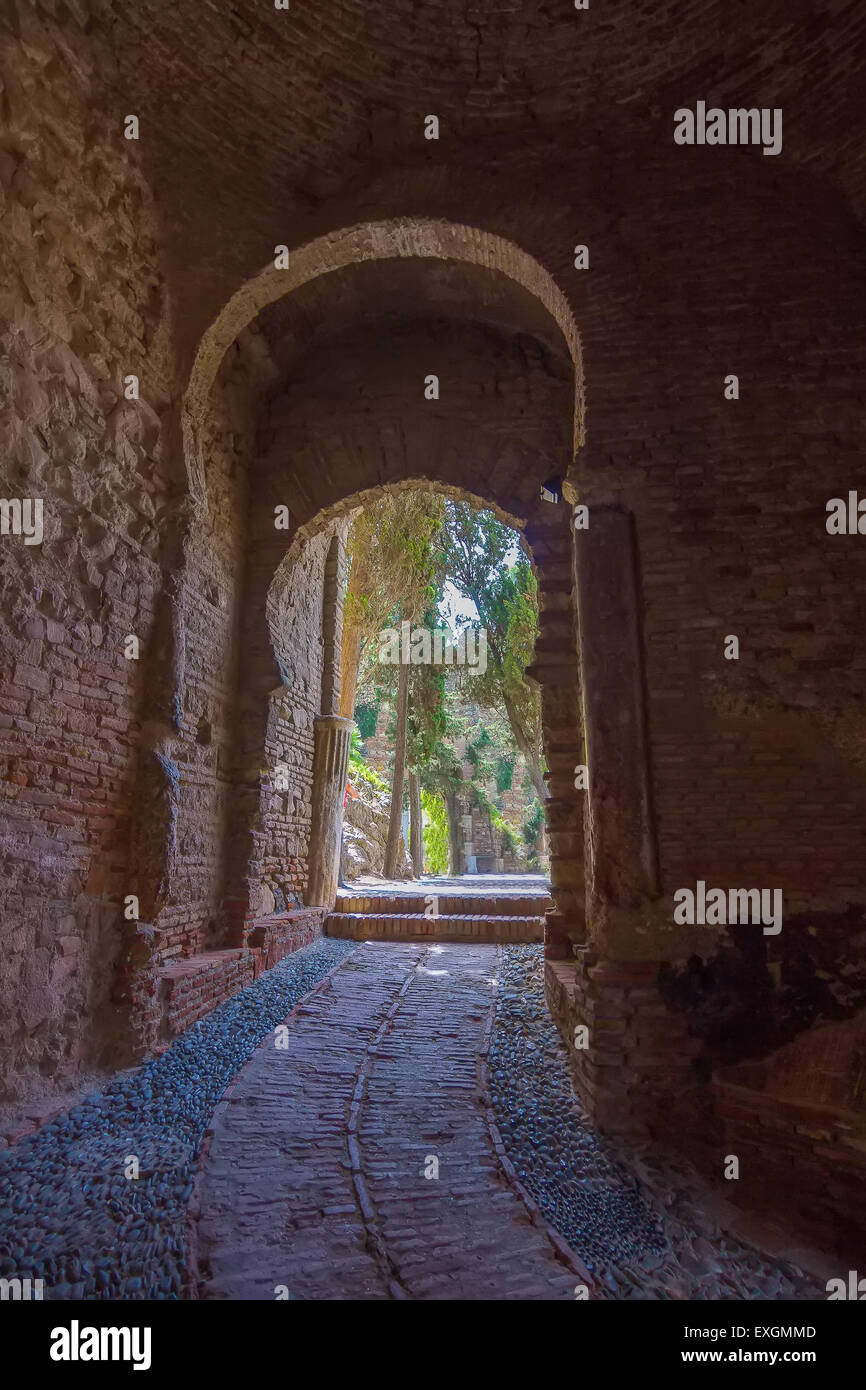 Ancient brick passageway door in the famous La Alcazaba in Malaga Spain ...