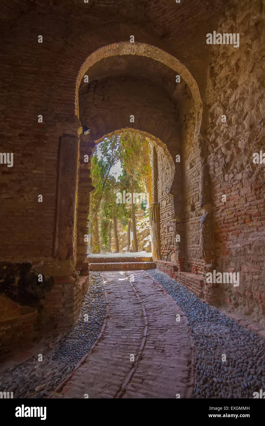 Ancient brick passageway door in the famous La Alcazaba in Malaga Spain ...