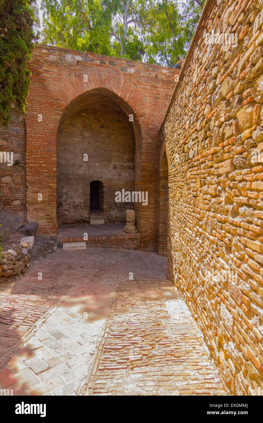 Ancient brick passageway door in the famous La Alcazaba in Malaga Spain ...
