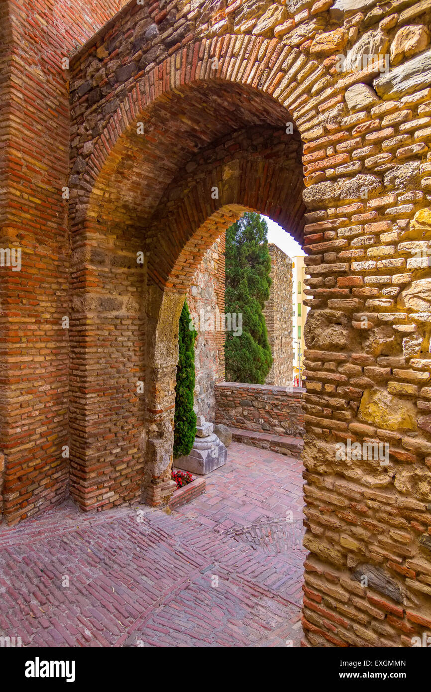 Ancient brick passageway door in the famous La Alcazaba in Malaga Spain ...