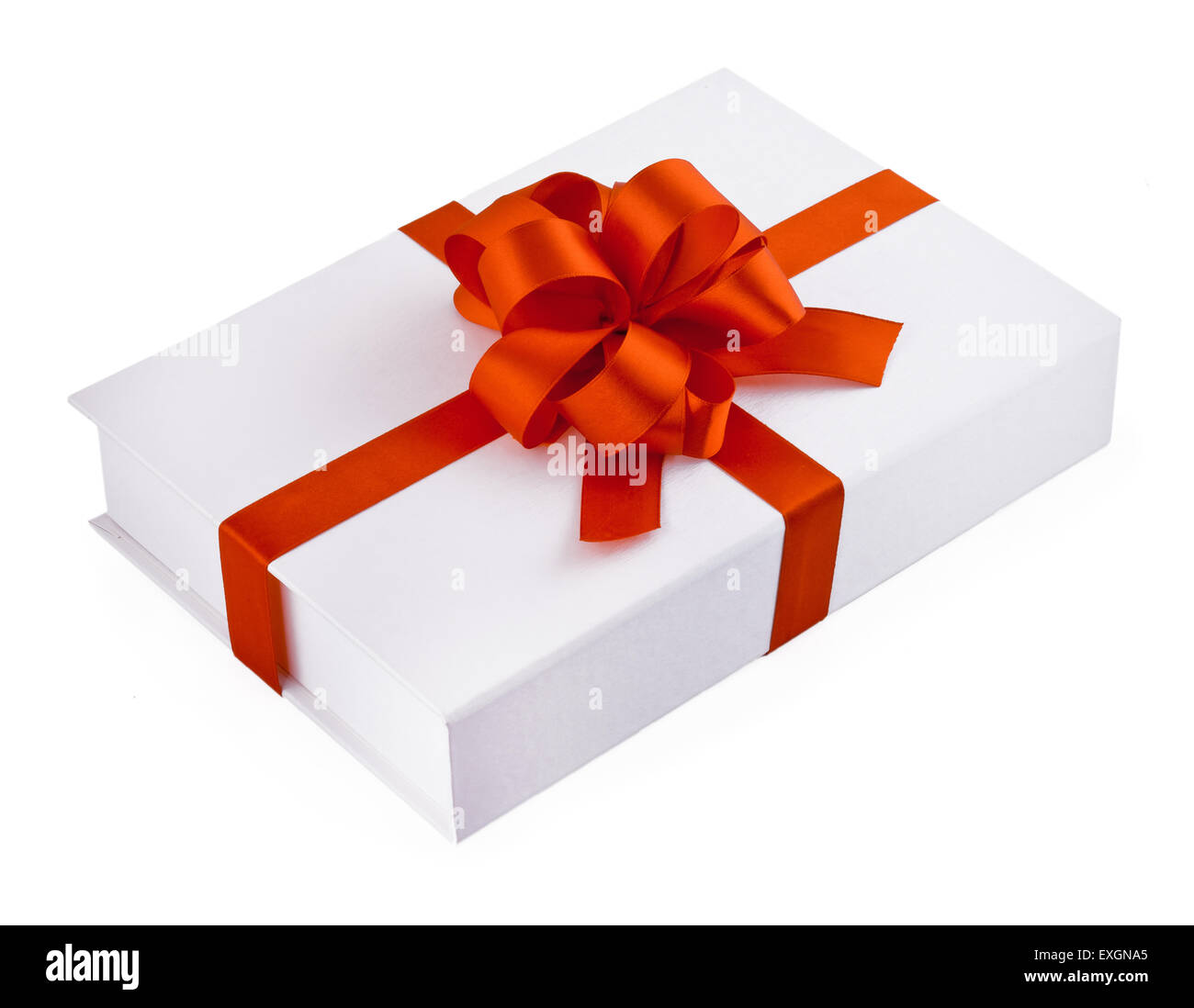 Present with red bow isolated on white background Stock Photo - Alamy