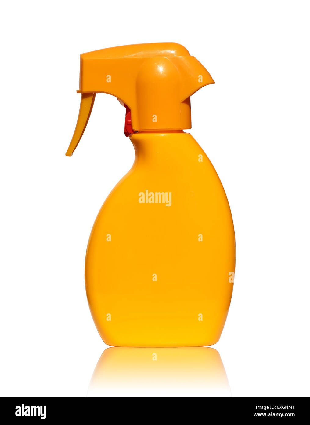 Orange Bottle with suntan lotion mirrored and isolated on white ...