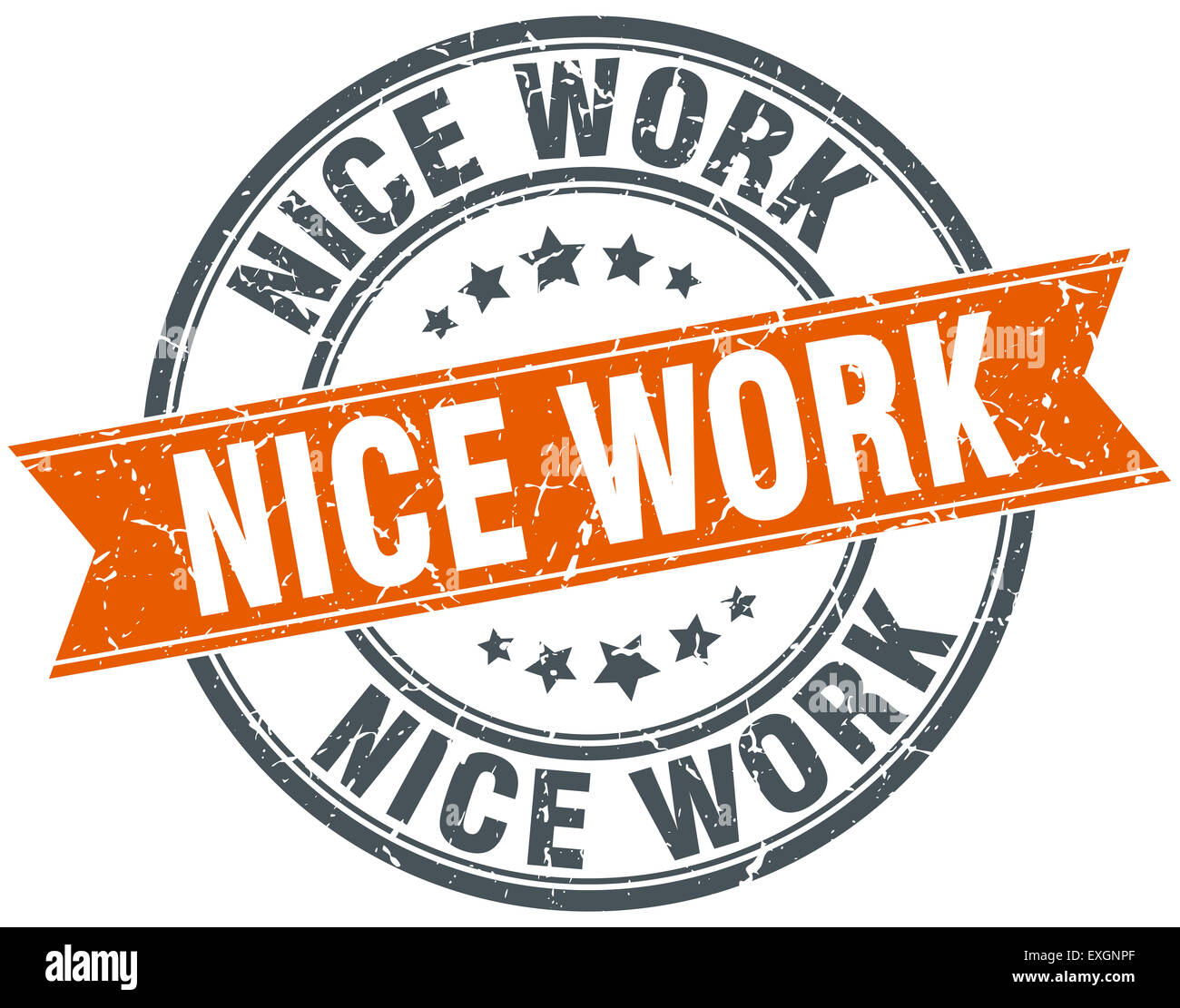 nice work round orange grungy vintage isolated stamp Stock Photo - Alamy