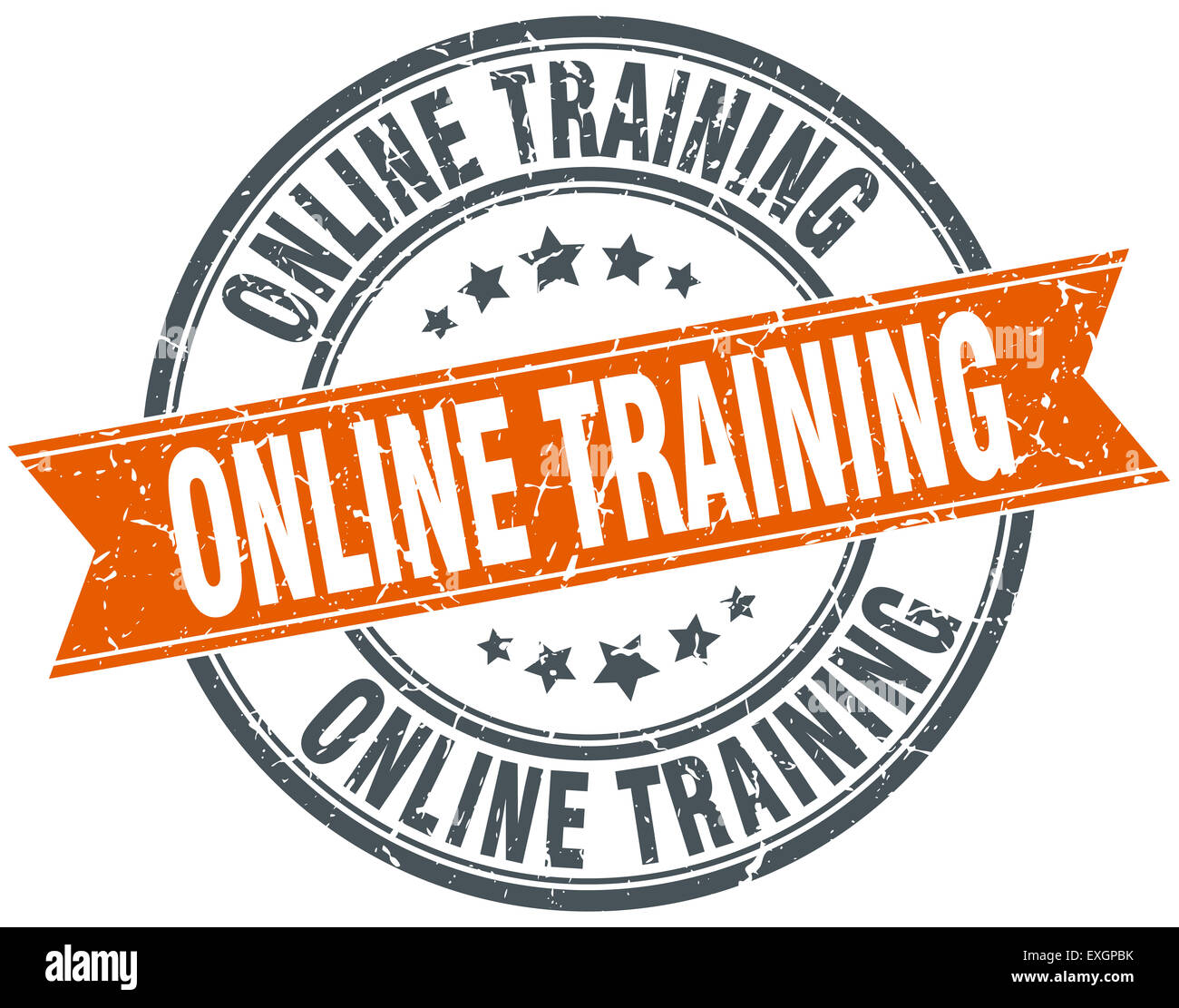online training round orange grungy vintage isolated stamp Stock Photo ...