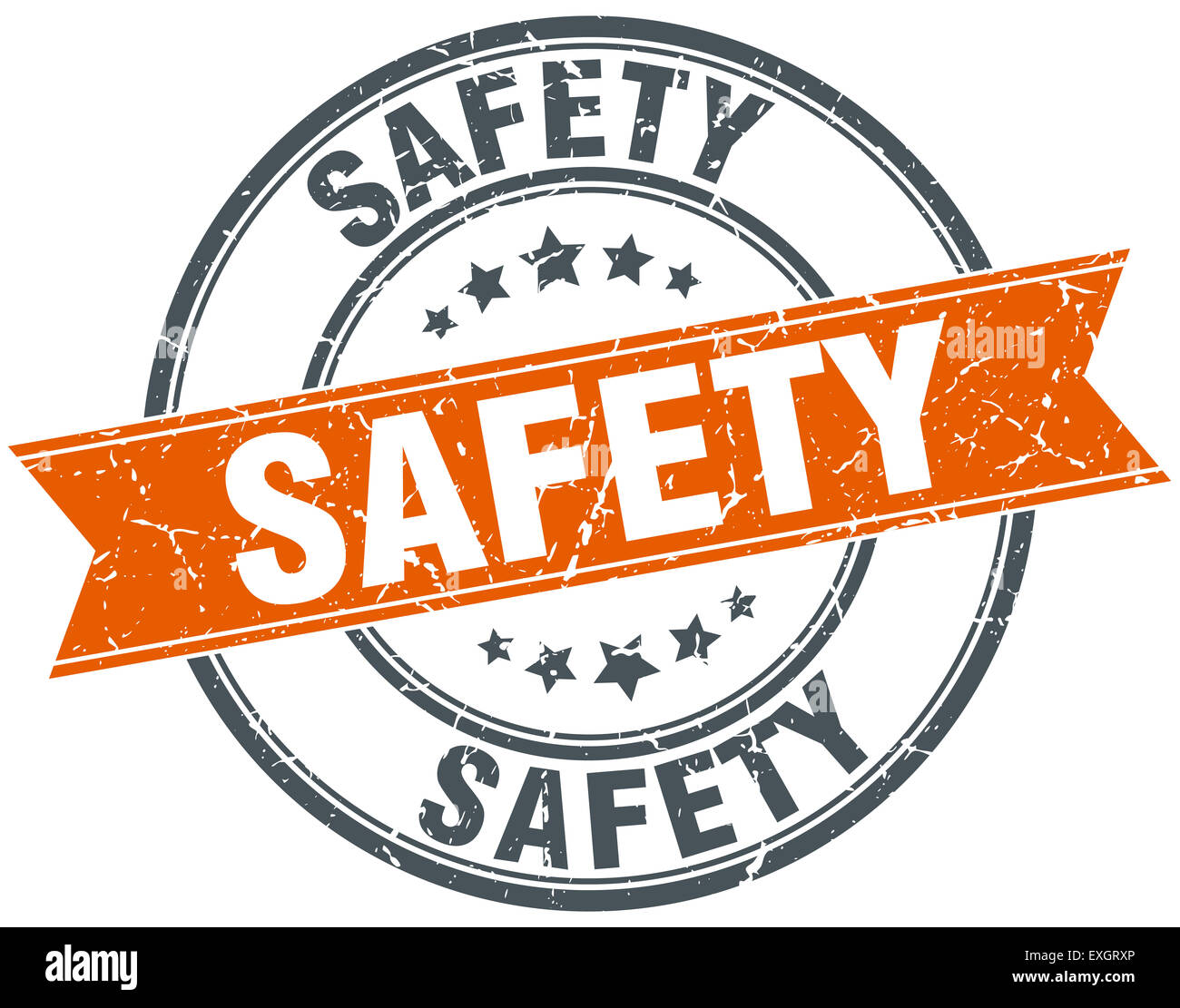 safety round orange grungy vintage isolated stamp Stock Photo - Alamy