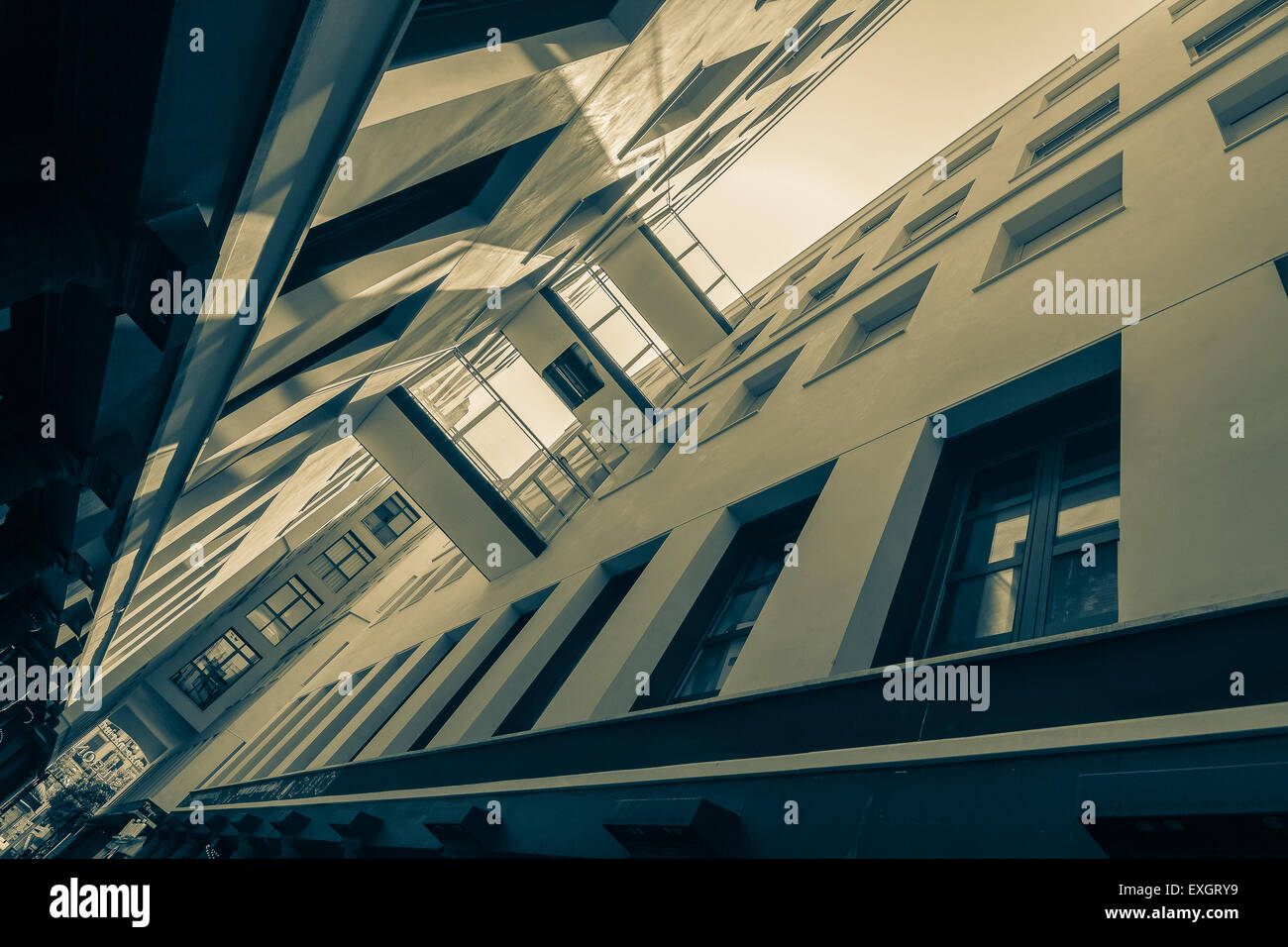 Modern architecture perspective yard white building with windows Stock ...