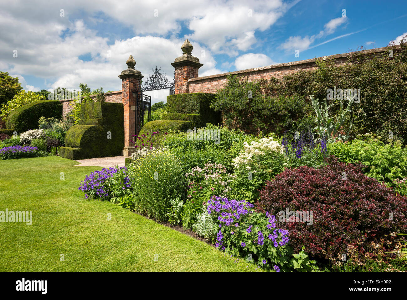 Famous double herbaceous borders at Arley Hall gardens in Cheshire ...