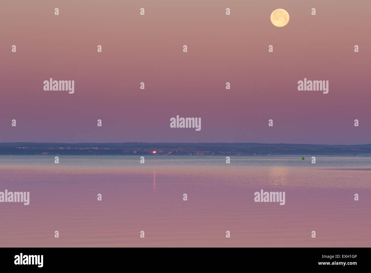 Beautiful before sunrise landscape of Gdanska Bay with setting moon ...