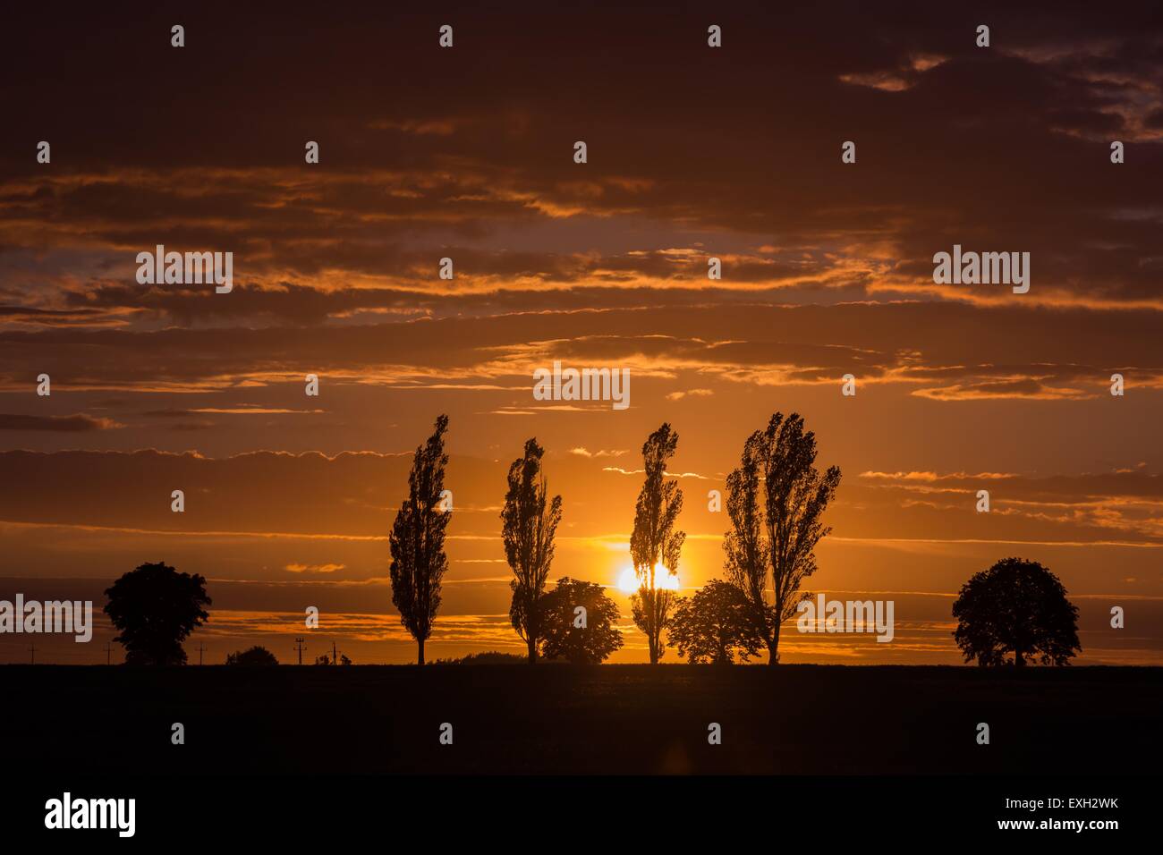 Beautiful summer sunset sky over countryside. Landscape with orange ...