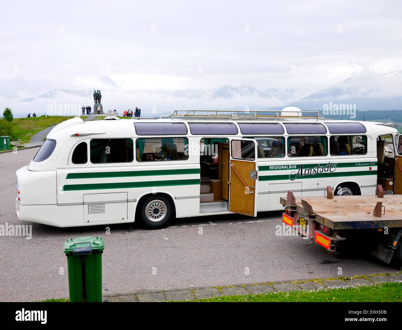 Vintage German Coach Ikarus 55 at commando war monument, Spean Bridge ...