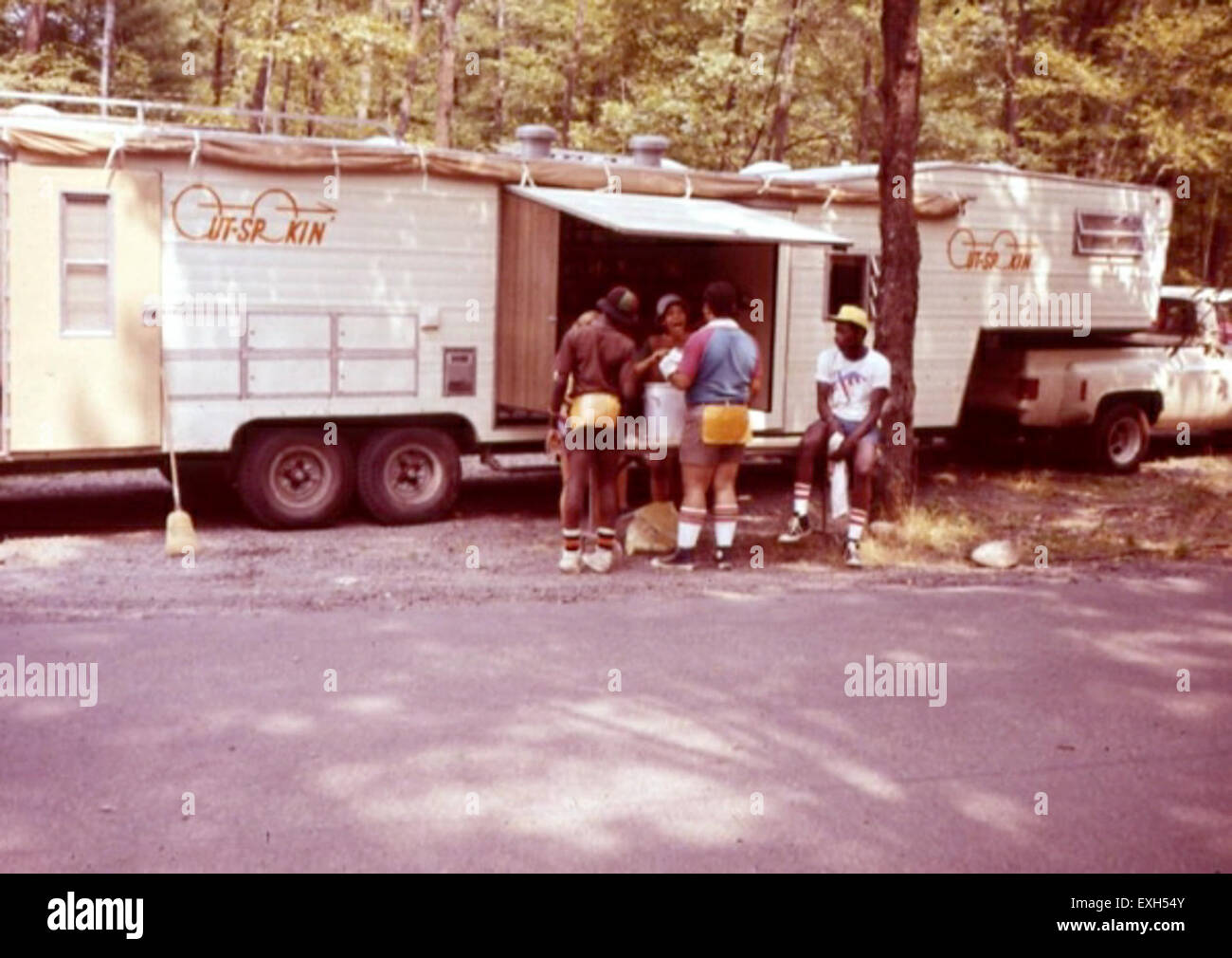 This photograph shows bikers with a trailer in Deer Park, New York, in ...