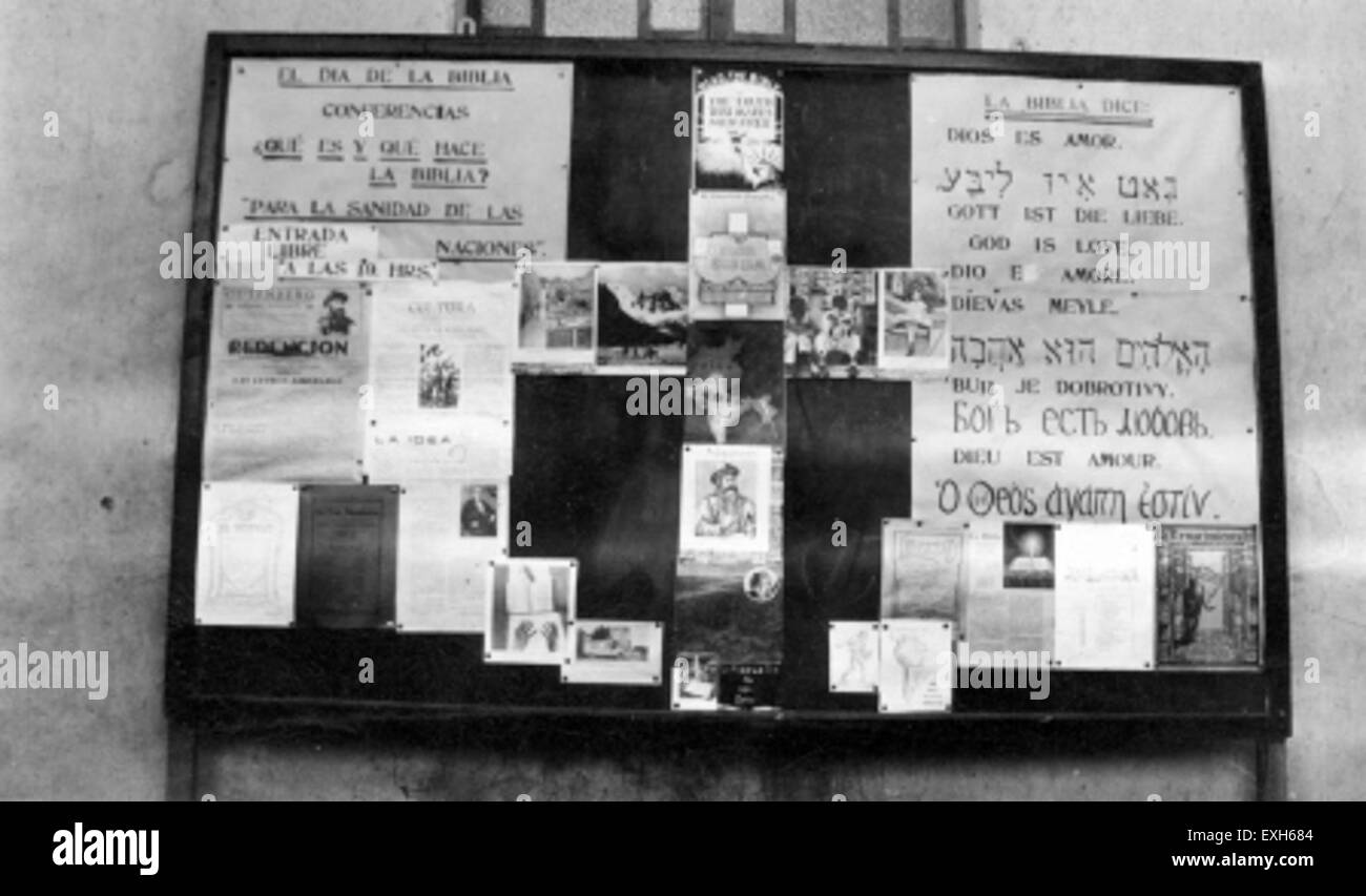 A bulletin board in Argentina displays key messages and announcements ...