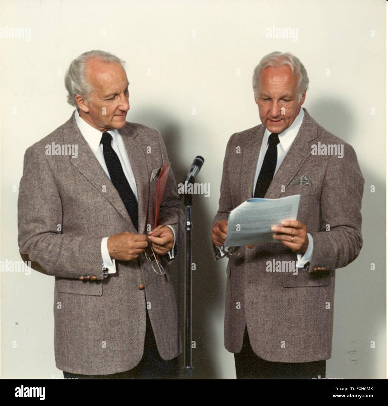 Bill and Bob Detweiler are shown at the microphone during an undated ...