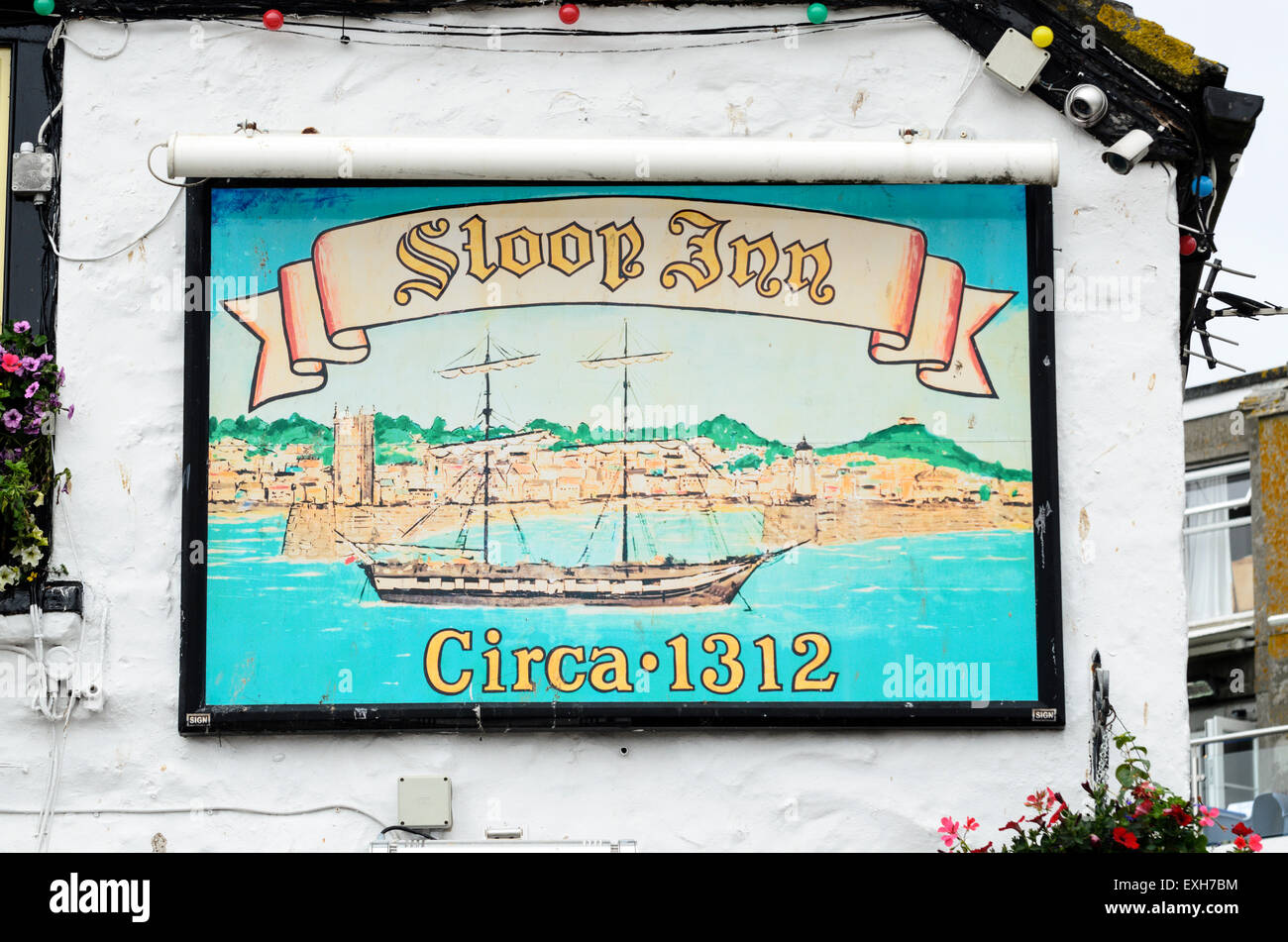 The sign of the historic Sloop Inn, St Ives, Cornwall, England, UK ...