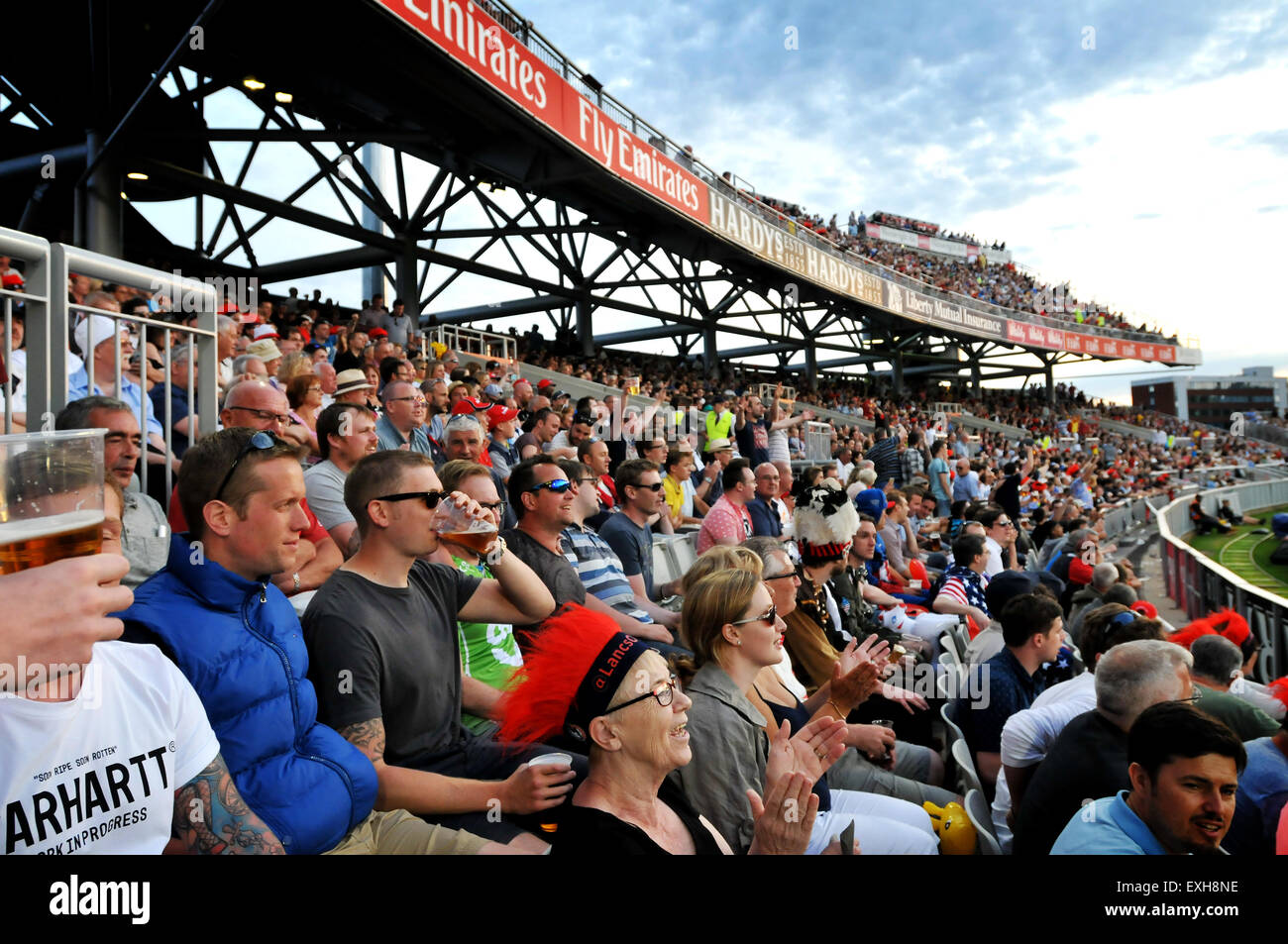 Fans celebrating in the crowd at Emirates Old Trafford, Manchester ...