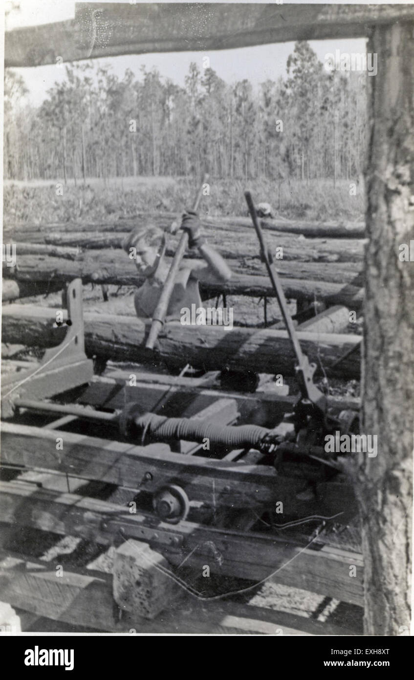 This photo shows a sawing operation at Civilian Public Service Camp #27 ...