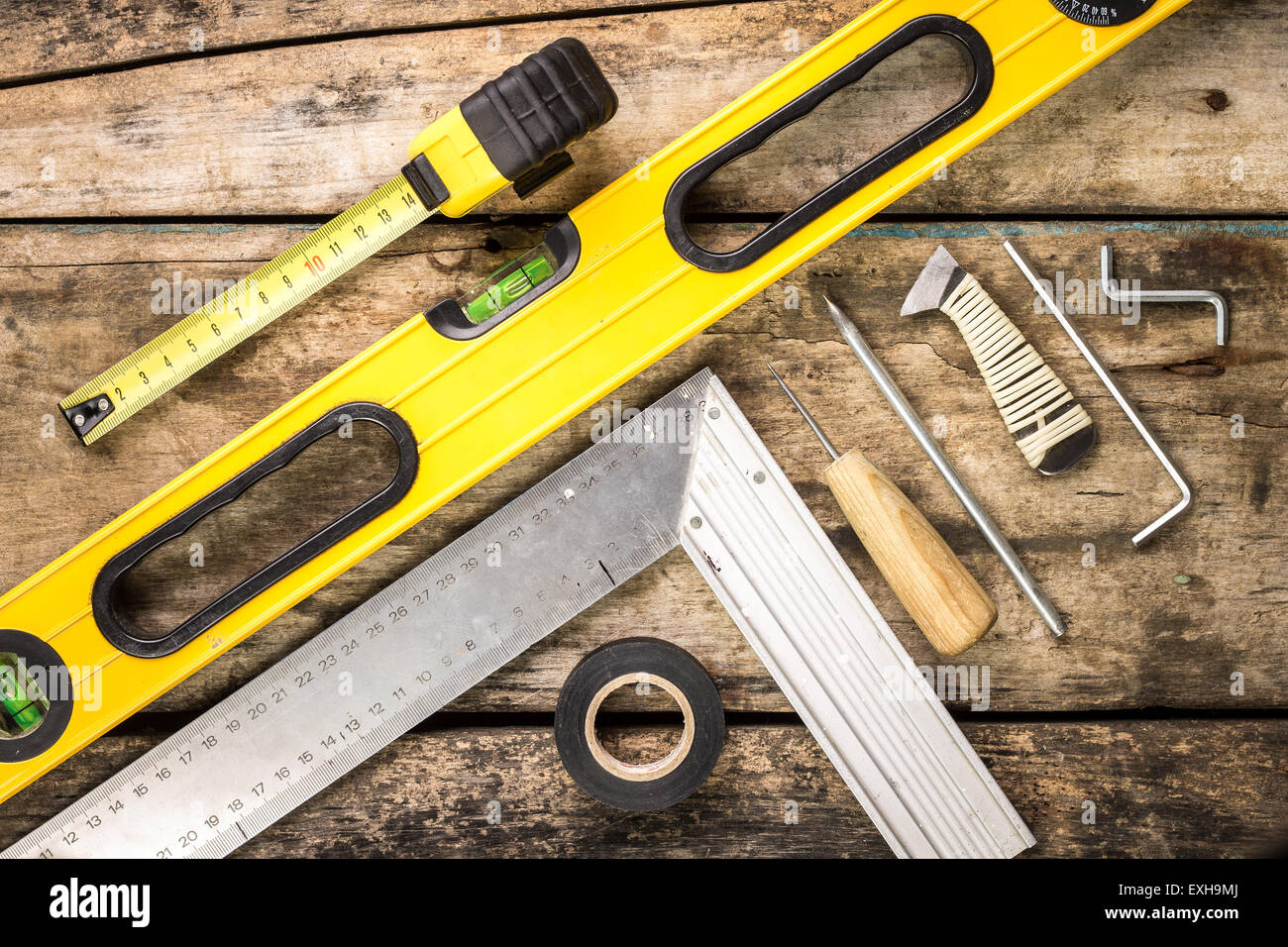 Building and project tools background. Constructor equipment top view ...