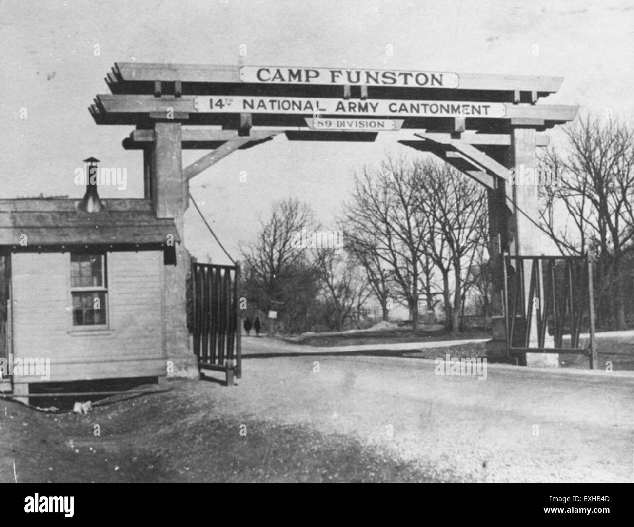 The entrance to Camp Funston, located in Kansas, a major military ...