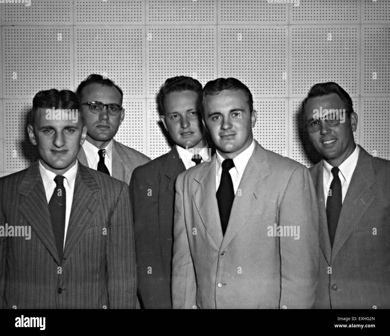 The 1950 photo of a male quartet with their director captures a moment ...