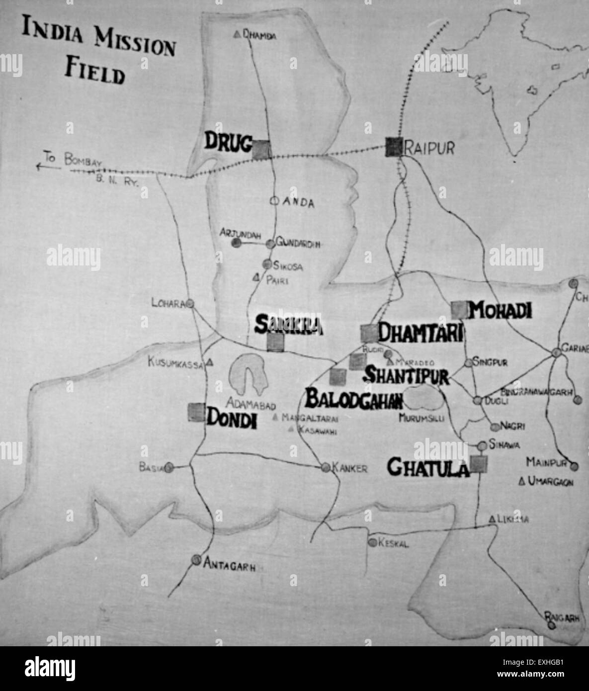This 1951 map of the Indian Mission field provides a detailed ...