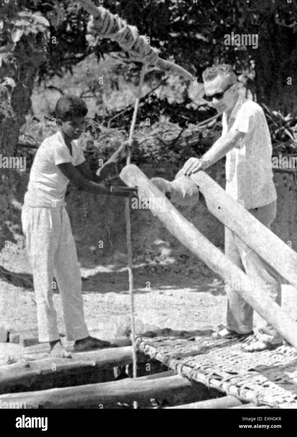 This photograph depicts the digging of a well in Bihar, India in 1967 ...