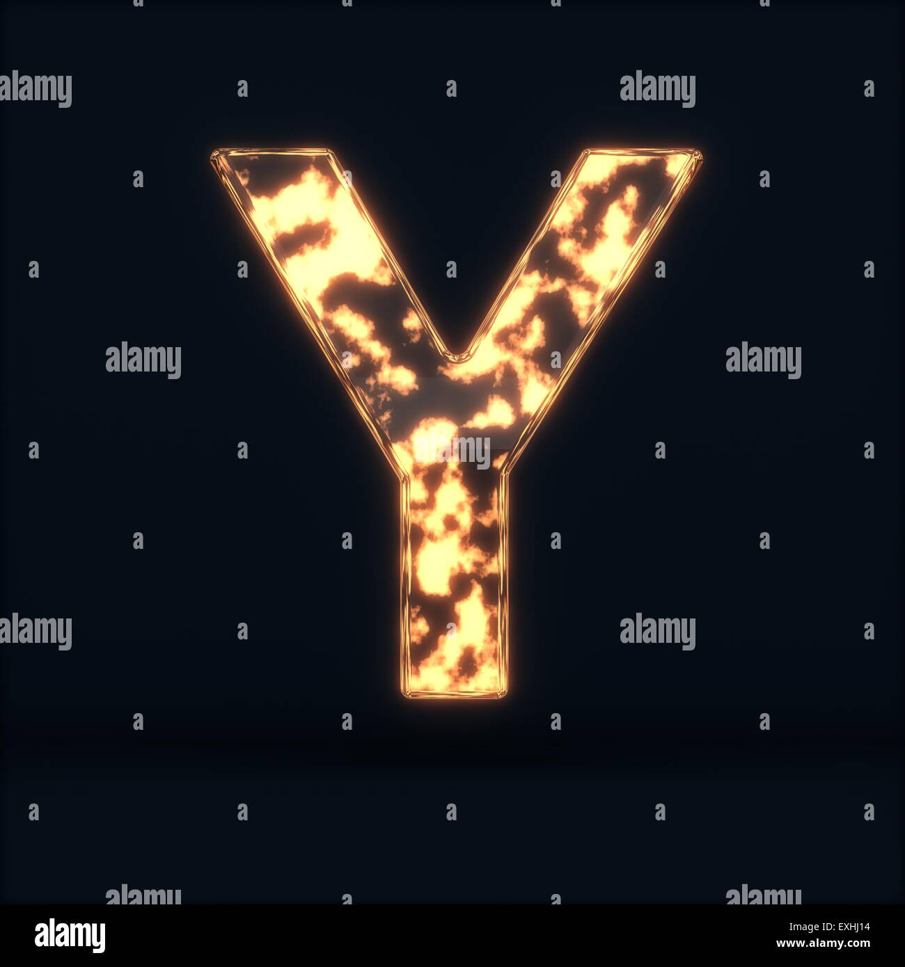 3d render of glass glowing fire letter Y symbol on the dark background ...