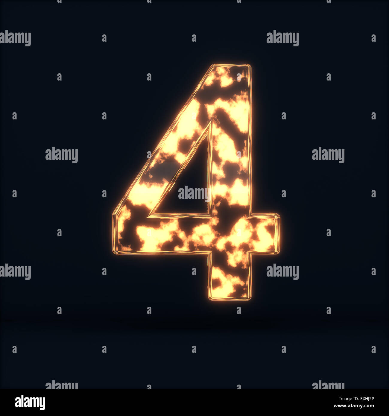 3d Render Of Glass Glowing Fire Digit Four Symbol 4 On The Dark