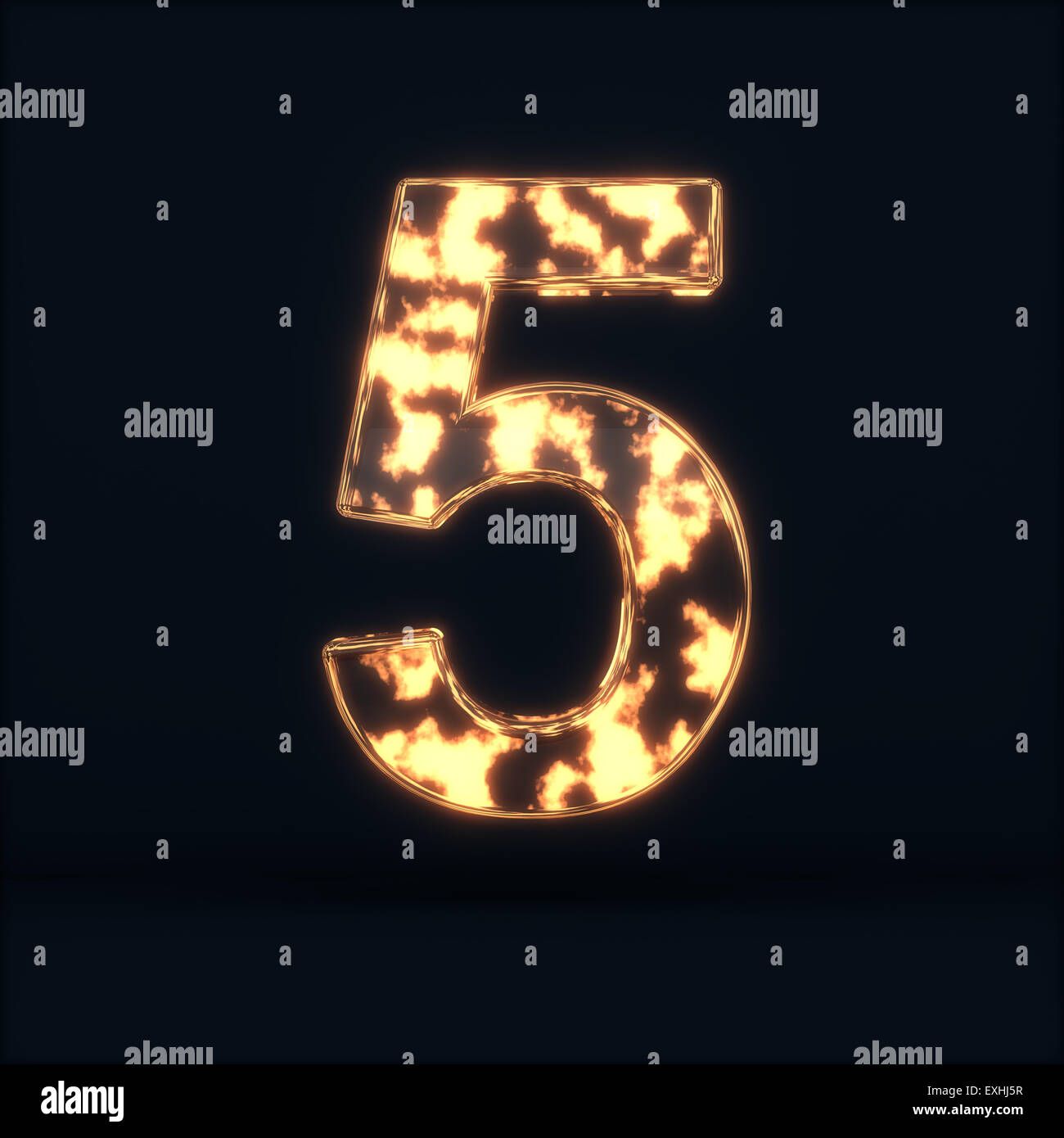 3d render of glass glowing fire digit five symbol - 5 on the dark ...
