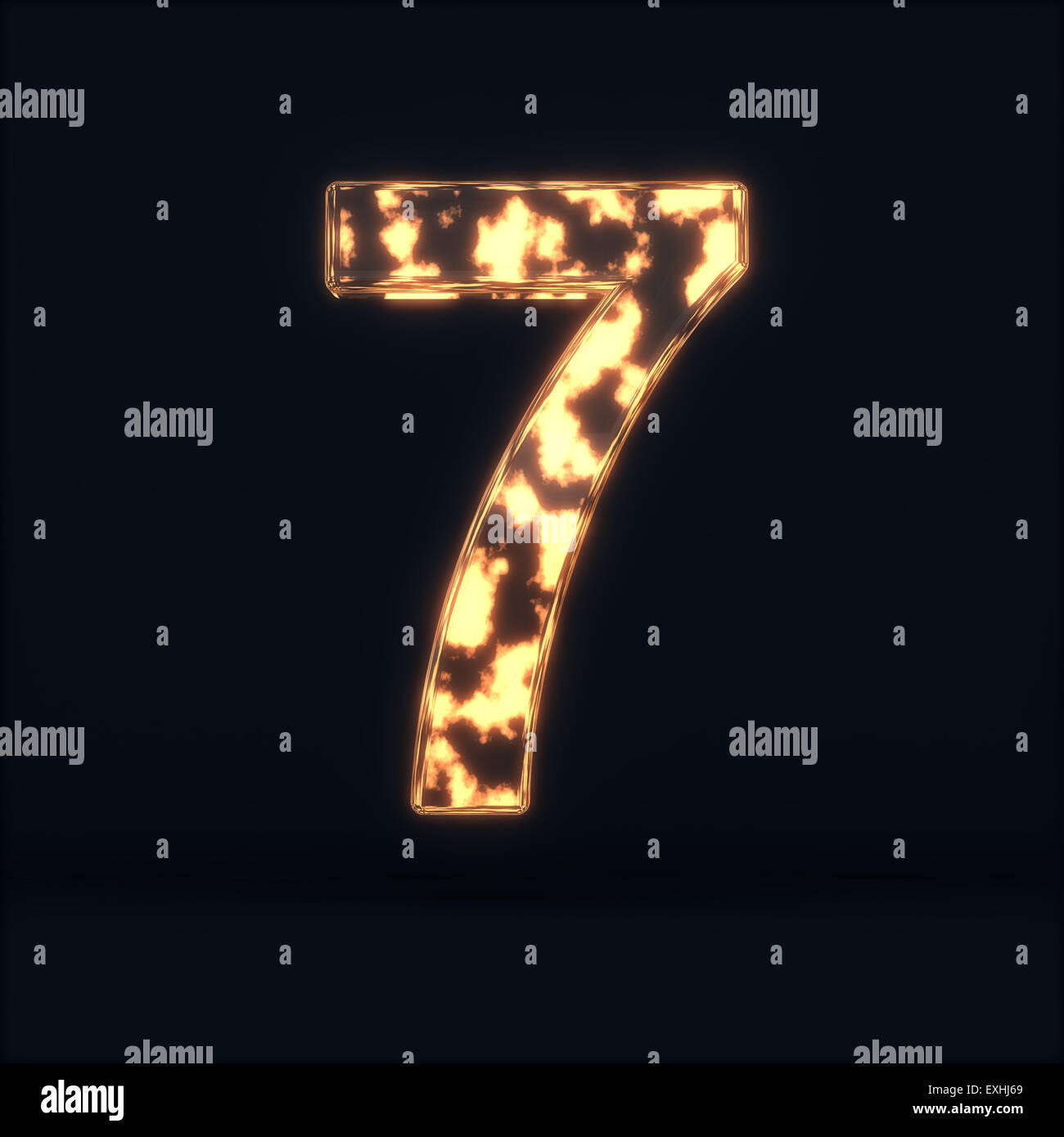 3d render of glass glowing fire digit seven symbol - 7 on the dark ...