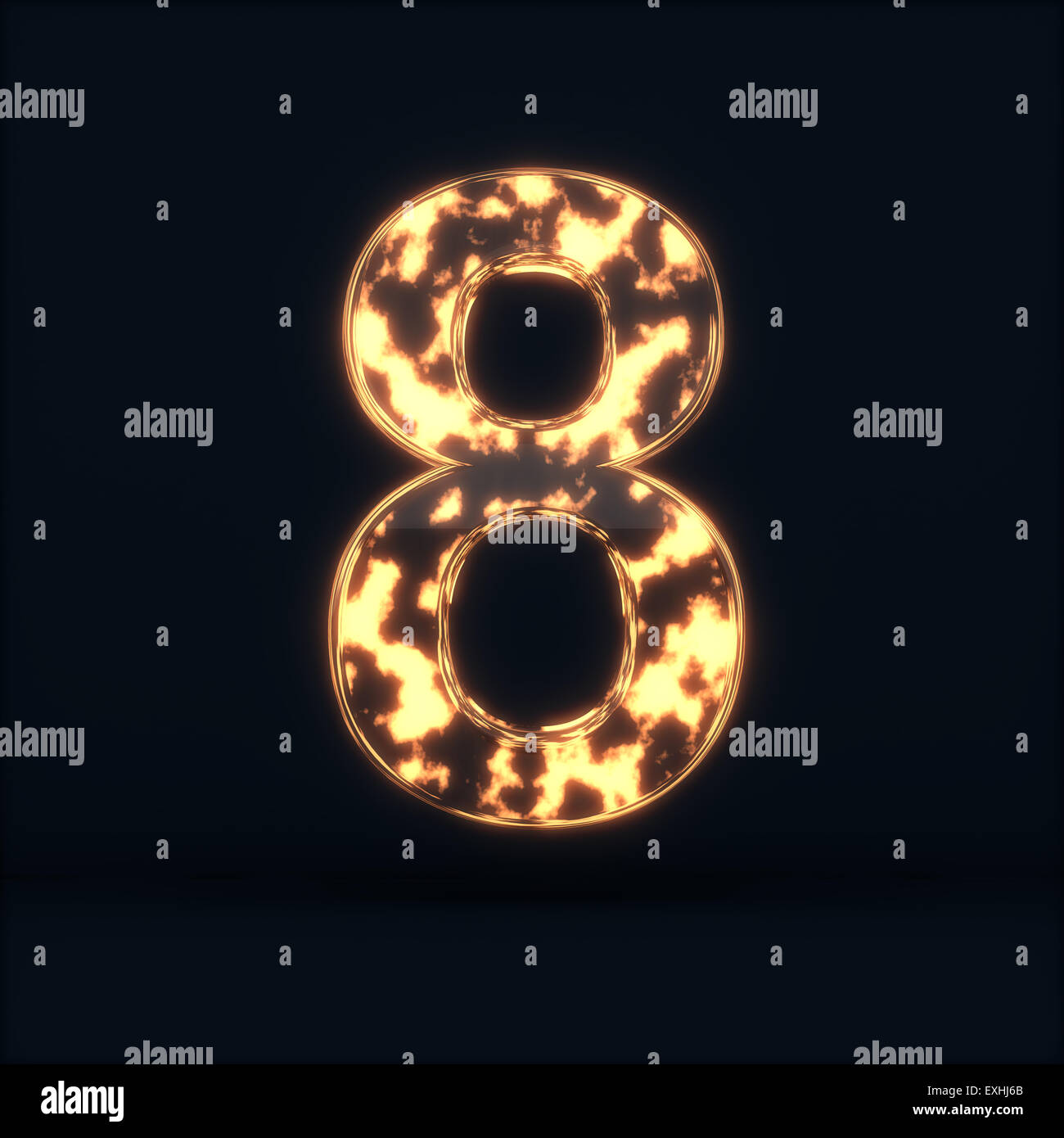 3d render of glass glowing fire digit eight symbol - 8 on the dark ...