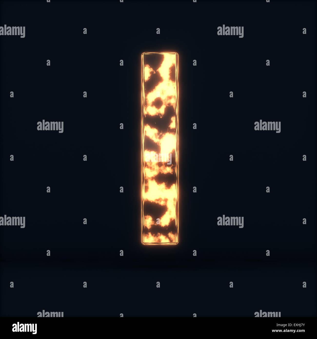 3d render of glass glowing fire letter I symbol on the dark background ...