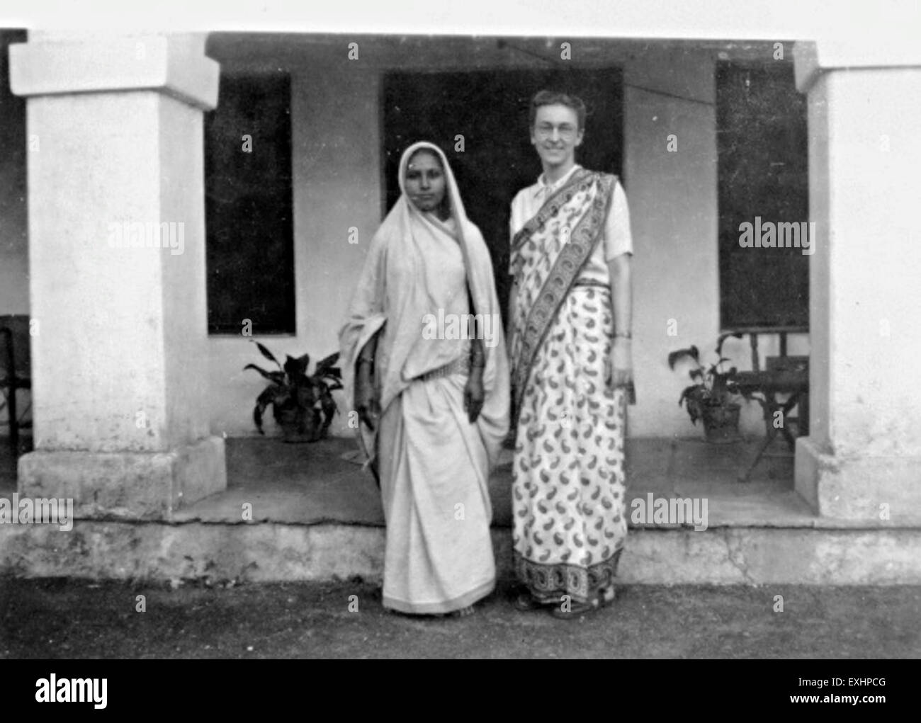 A 1950 photograph featuring Anna Rohrer and an Indian woman, likely ...