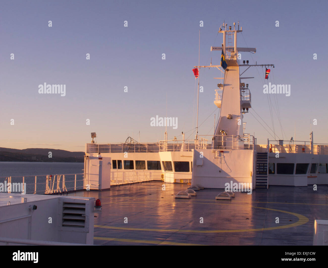 Helideck and bridge of Stena Saga from Stockholm sailing to Oslo in ...