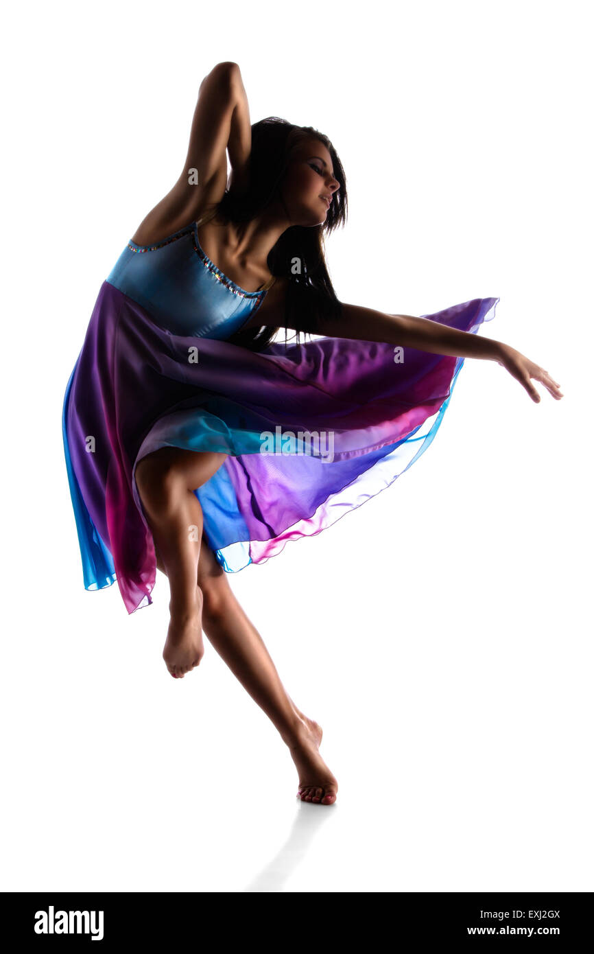 Silhouette of a beautiful female modern jazz contemporary style dancer ...